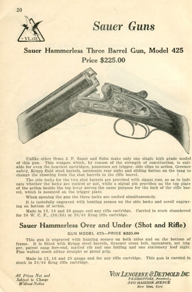 Von Lengerke & Detmold, Inc.-New York City – German Hunting Guns