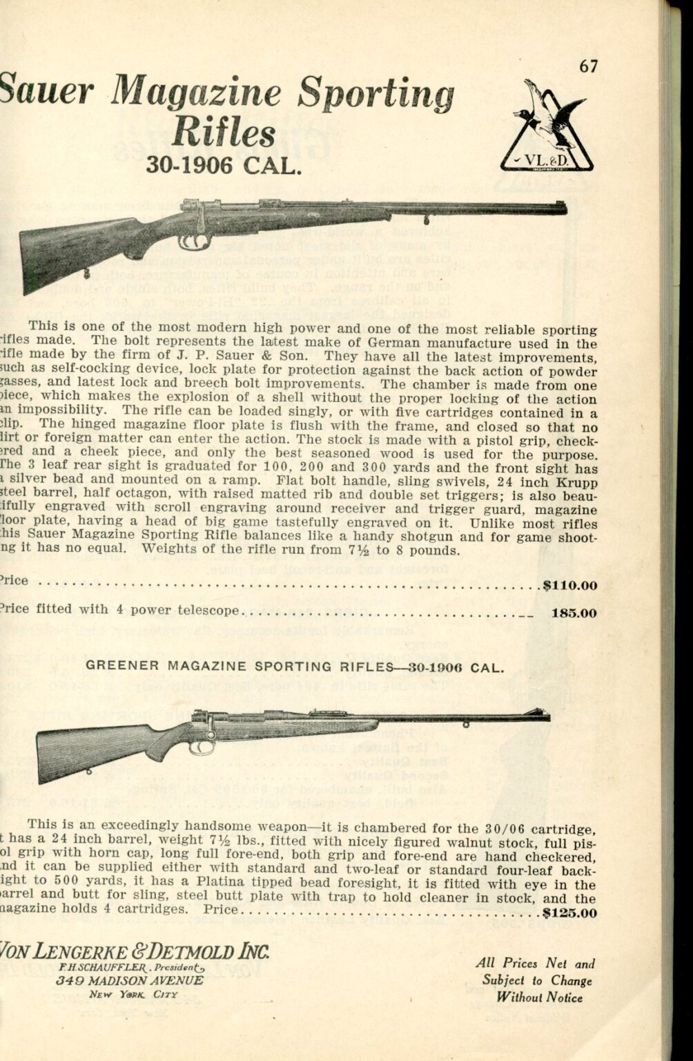Von Lengerke & Detmold, Inc.-New York City – German Hunting Guns